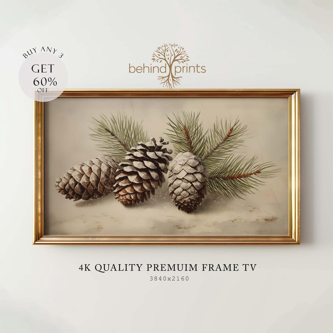 Winter Pinecones Art for Samsung Frame TV, Rustic Pinecone Decor ...