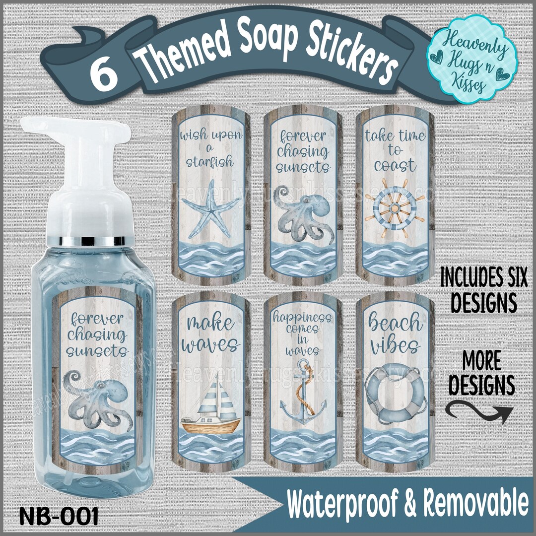 Nautical Beach Soap Labels Beach Hand Soap Decals Ocean Foam Hand Soap ...