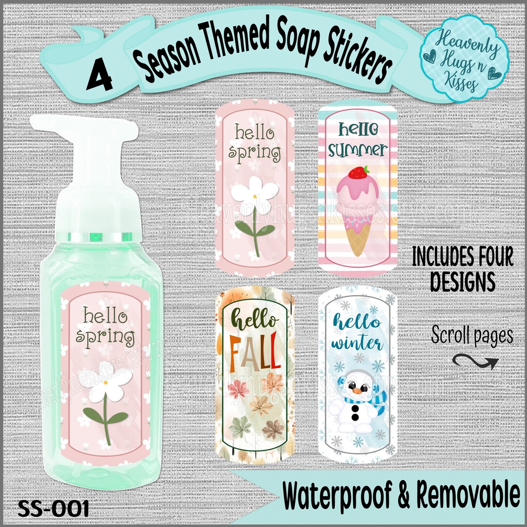 Season Themed Soap Labels Season Themed Hand Soap Decals Foam Hand Soap ...