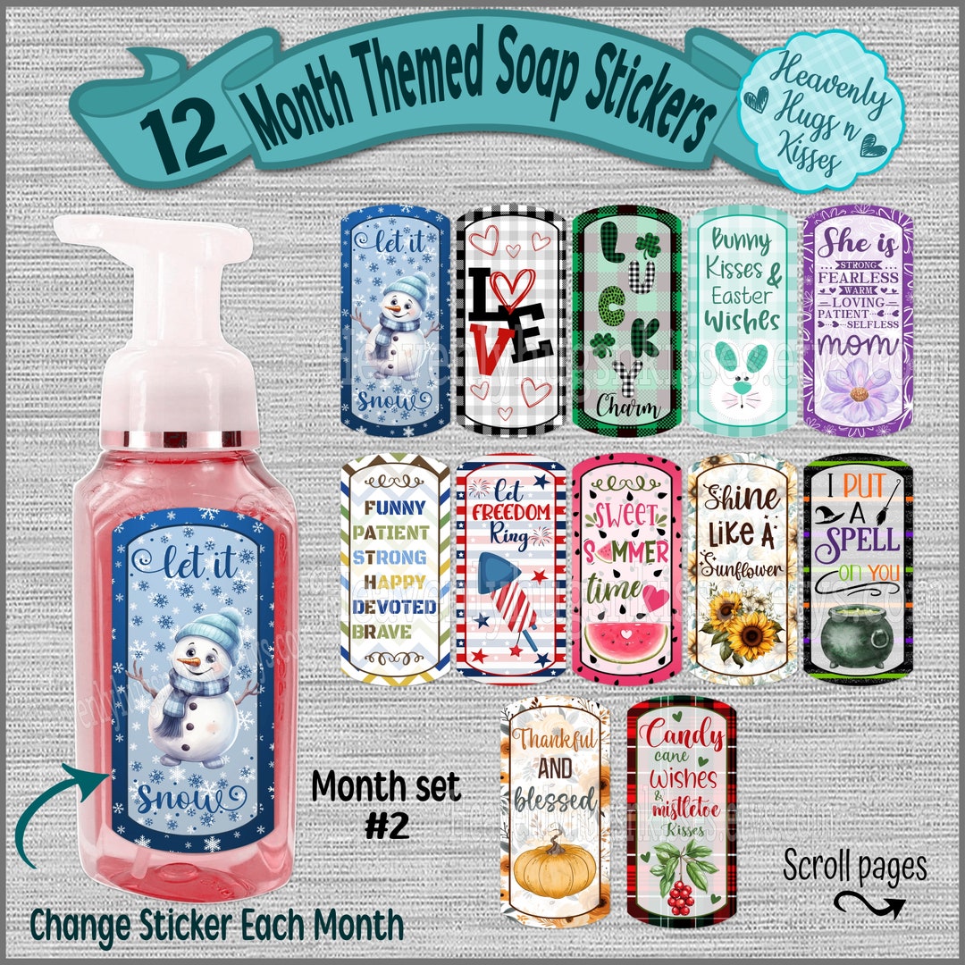Month Soap Label Month Themed Hand Soap Decal Foam Hand Soap Sticker ...