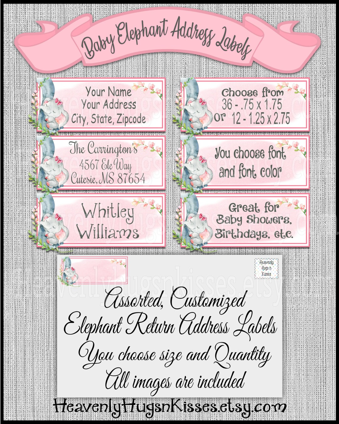 Baby Girl Elephant Address Labels Elephant Baby Shower Address Labels ...