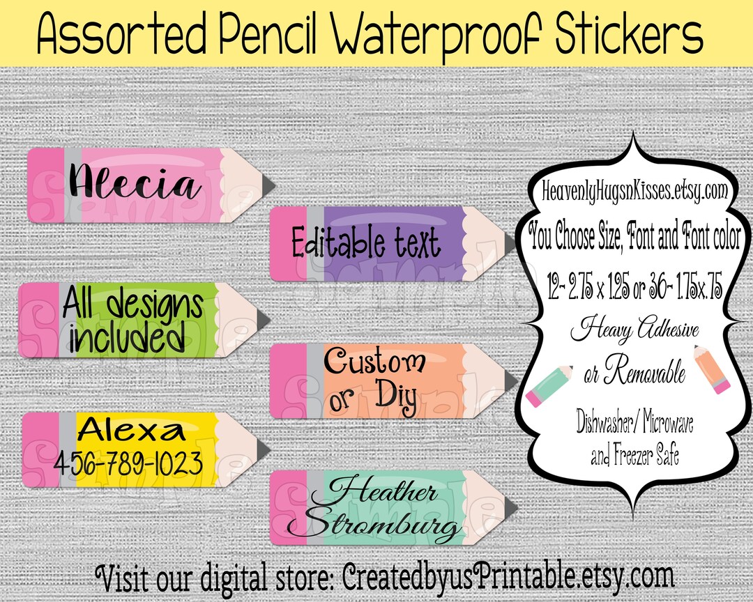 School Supply Pencil Labels Dishwasher Safe and Waterproof Kid's Labels ...