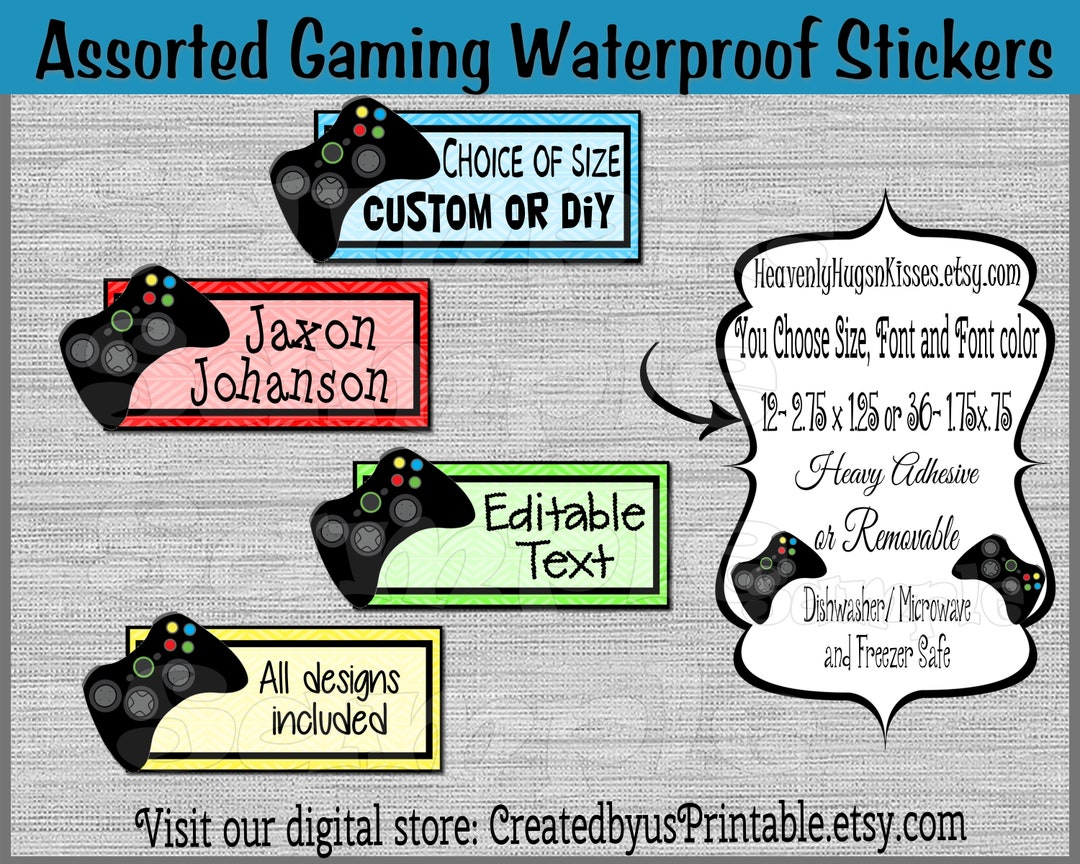 Gaming Name Labels Dishwasher Safe Waterproof Kid's Labels Name ...