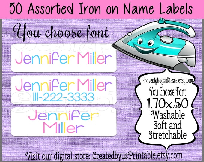50 Custom Iron on Labels Iron on Clothing Labels Daycare Labels Kids ...