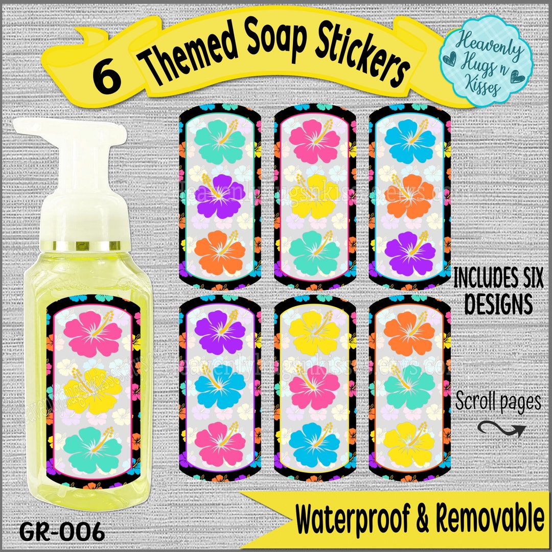 Hibiscus Soap Label Hawaiian Hand Soap Decal Foam Hand Soap Sticker ...