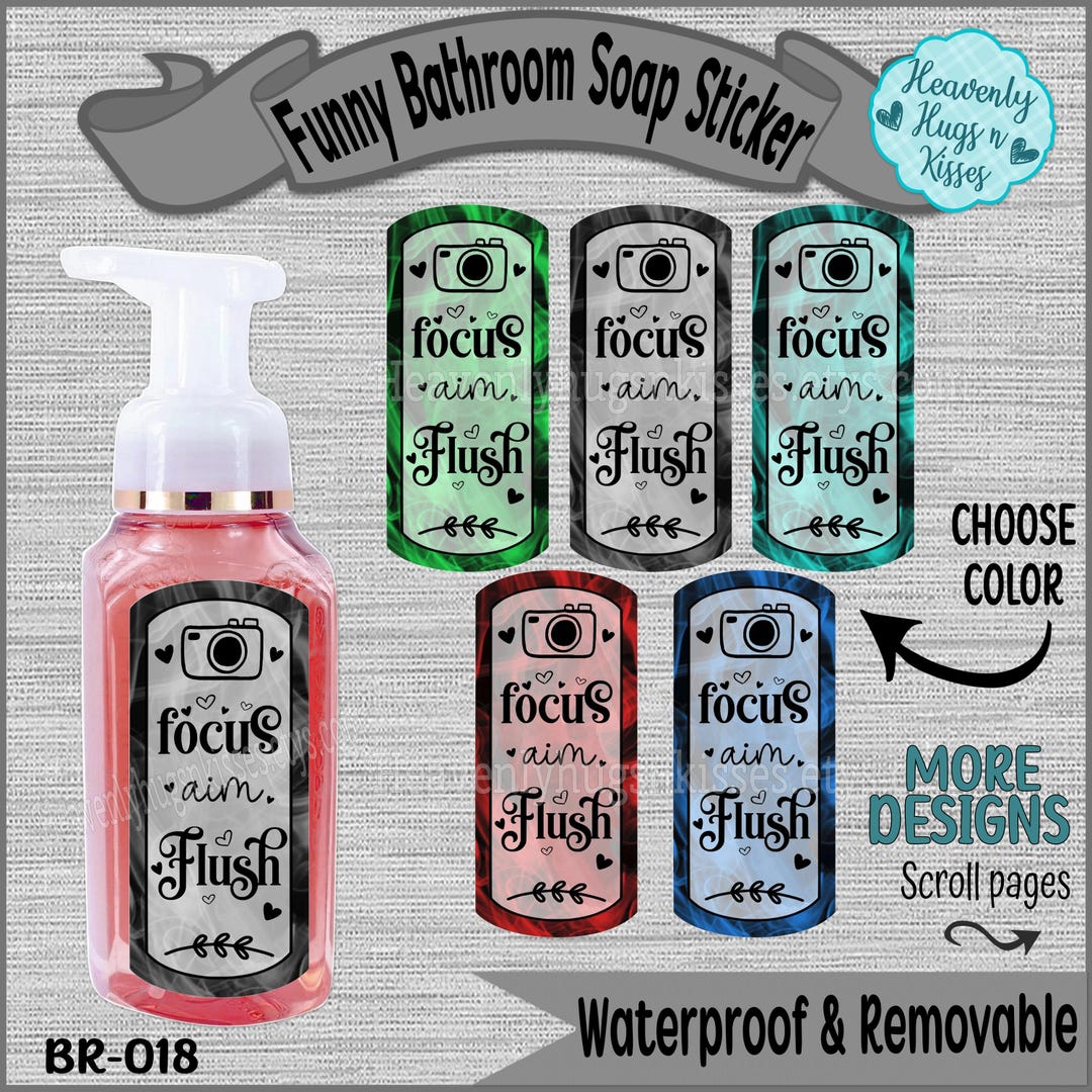 Waterproof Vinyl Labels, Focus Aim Flush Decals, Soap Dispenser Labels ...