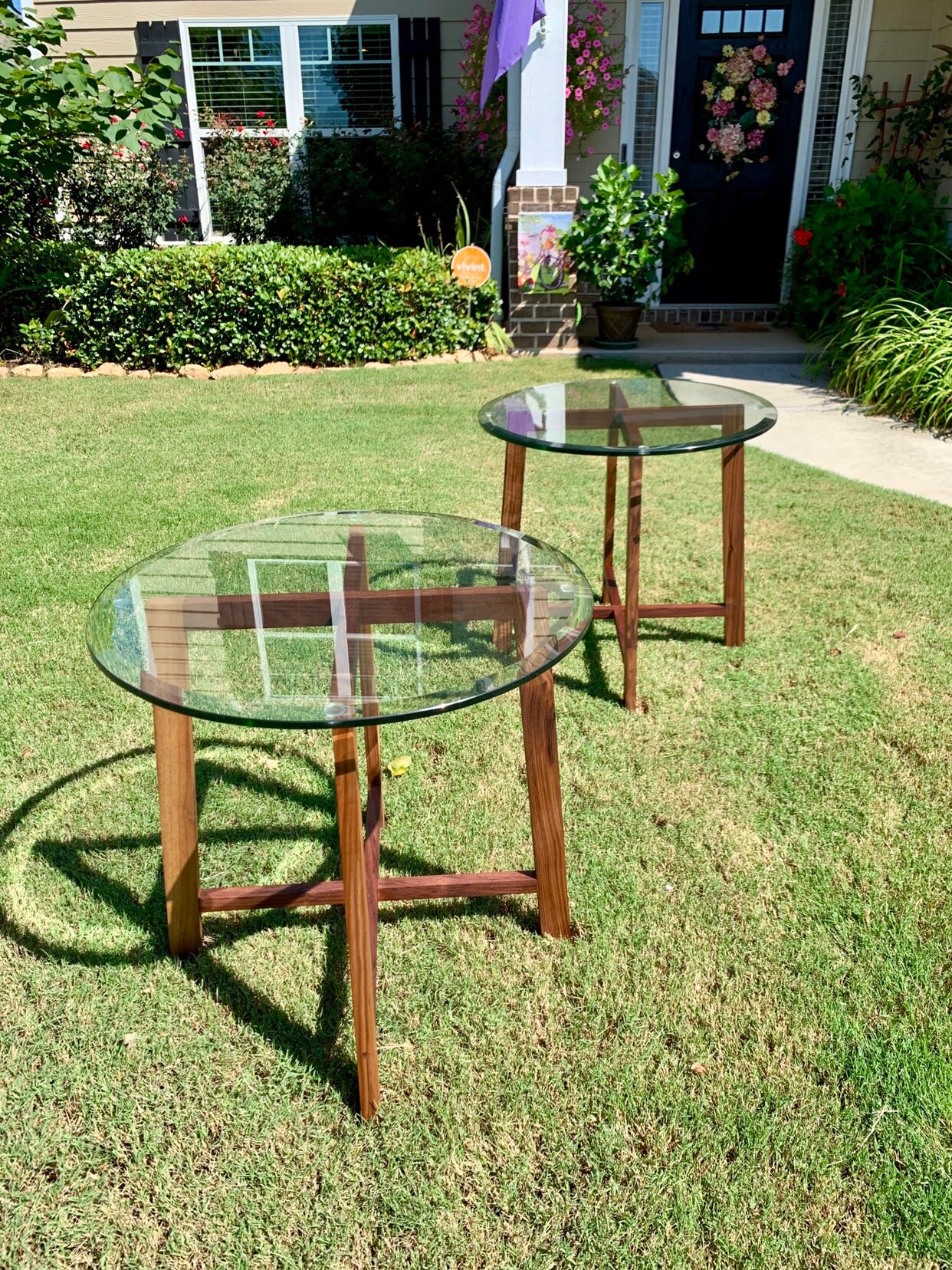 Walnut End Table With Glass Top - Etsy