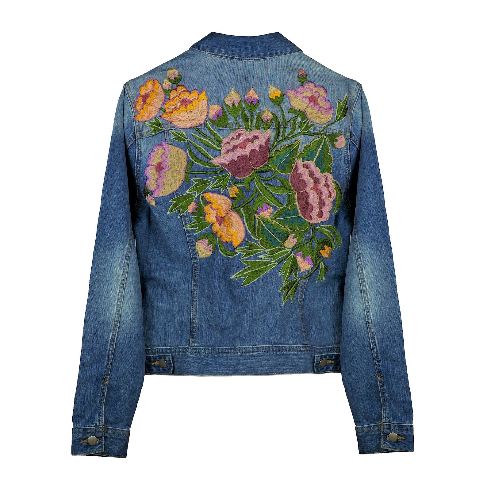Condesa Sunset Light Blue Denim Jacket, Handmade Mexican Floral ...