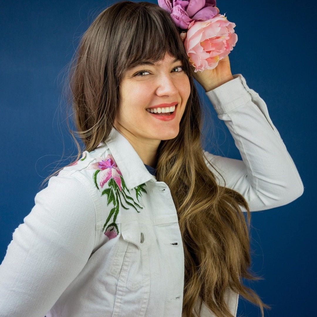 Providencia White Denim, Mexican Floral Embroidery Jean Jacket, Vintage ...