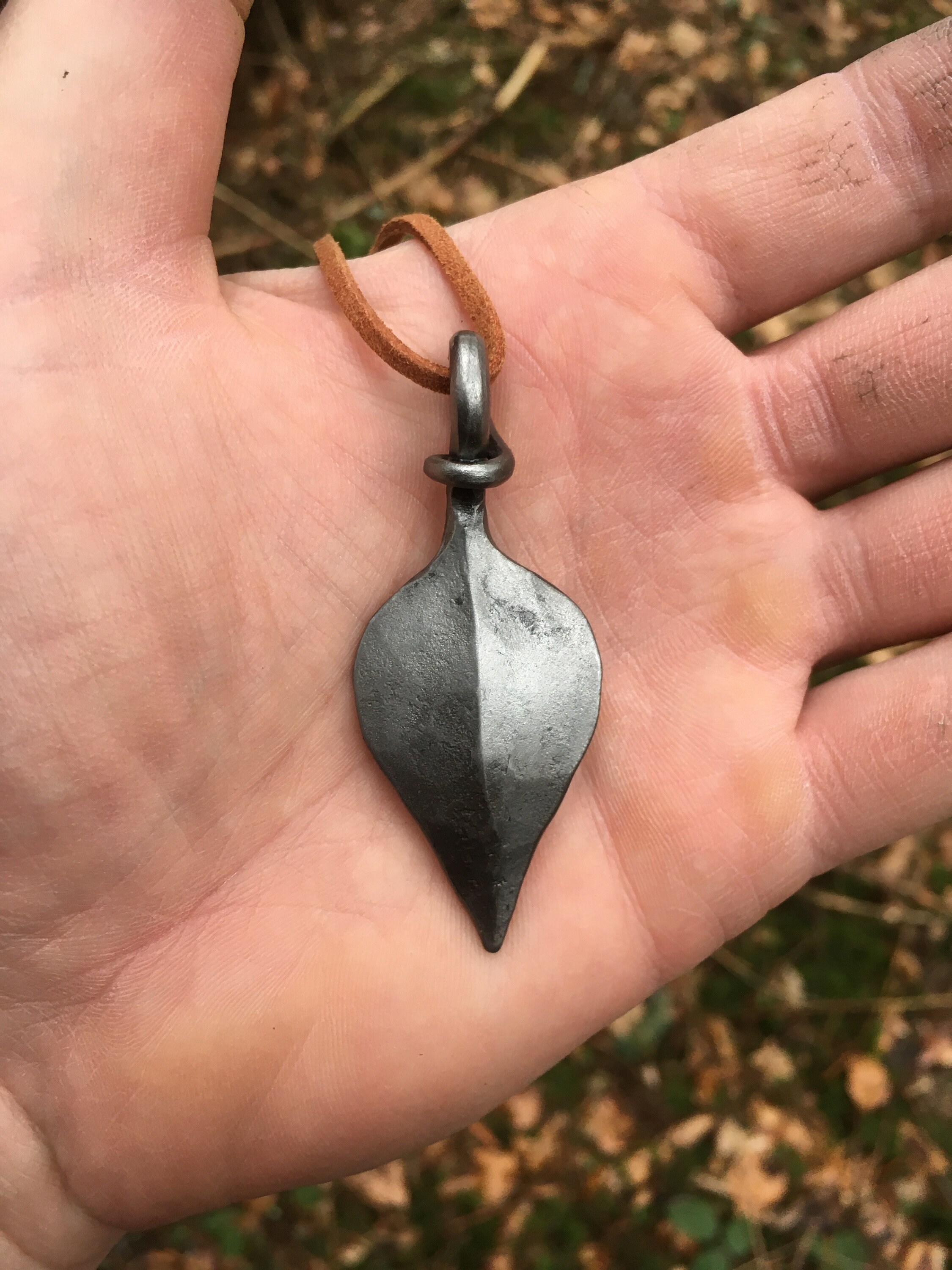 Leaf Pendant Handmade Forged Jewellery Blacksmith Iron Steel Necklace ...