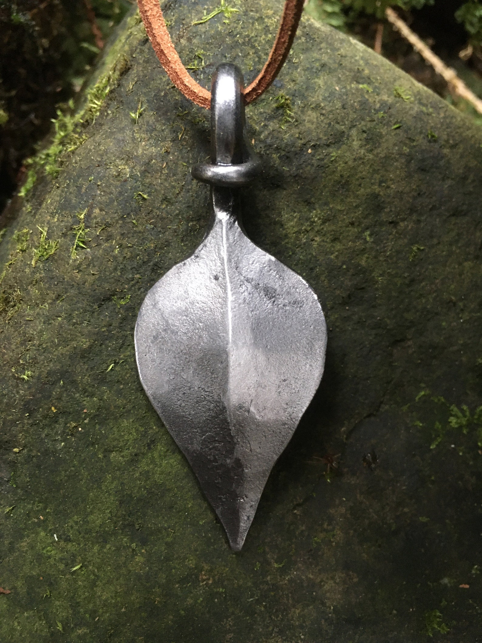 Leaf Pendant Handmade Forged Jewellery Blacksmith Iron Steel Necklace ...