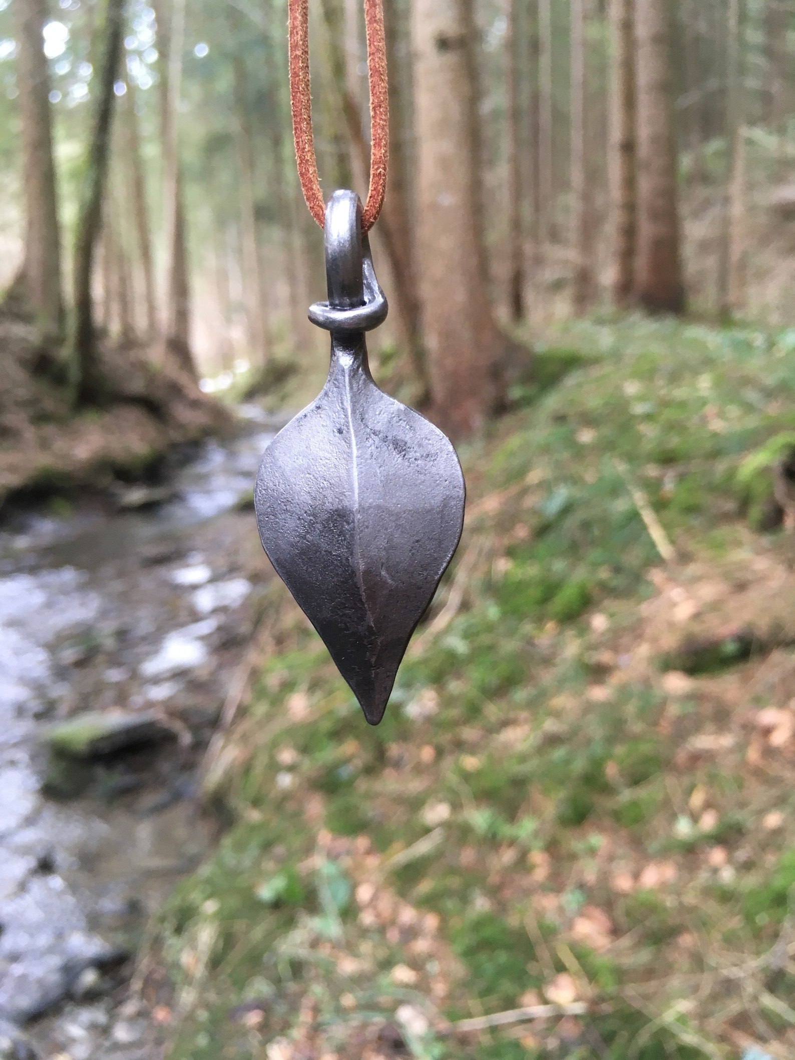 Leaf Pendant Handmade Forged Jewellery Blacksmith Iron Steel Necklace ...
