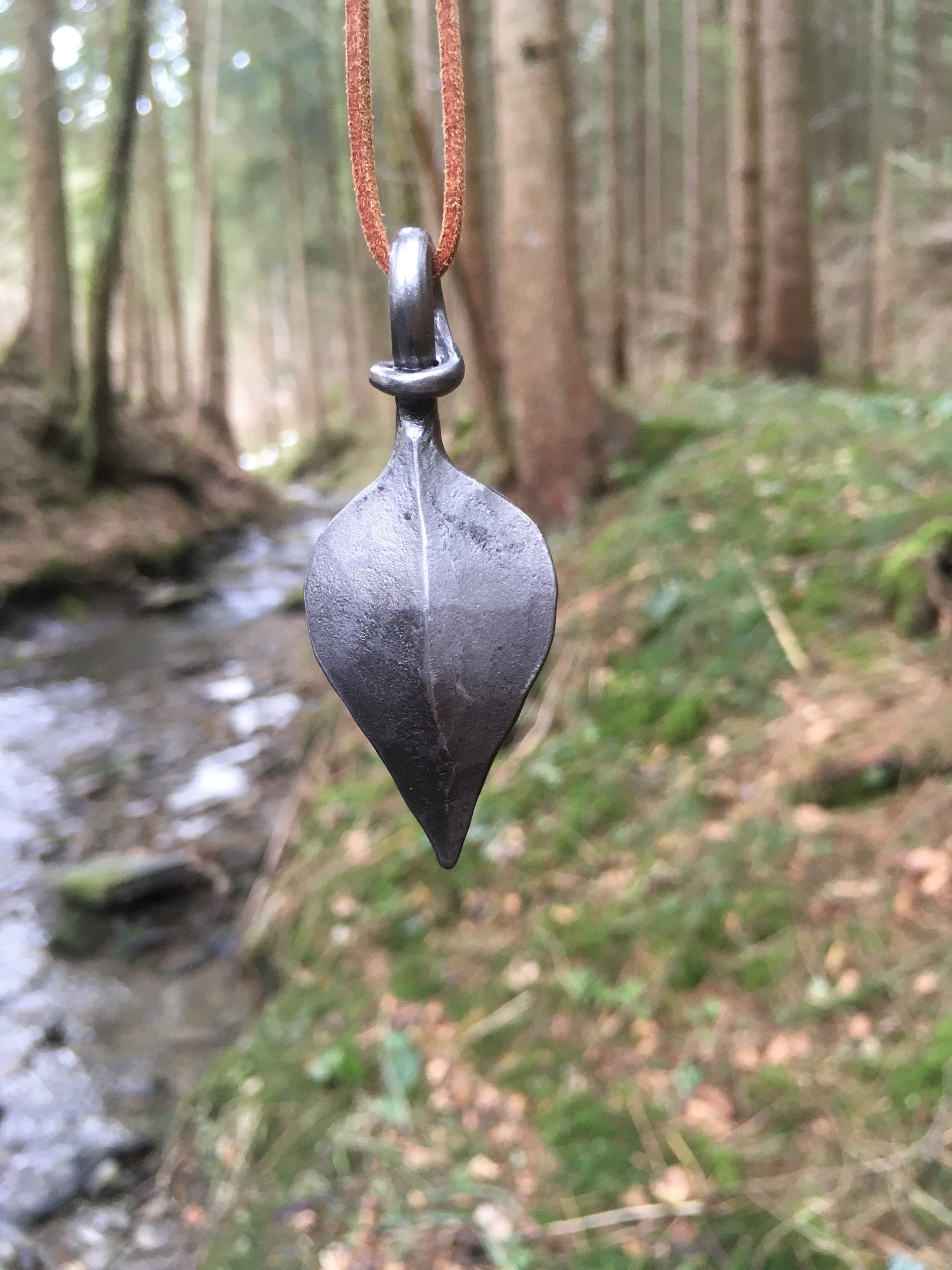 Leaf Pendant Handmade Forged Jewellery Blacksmith Iron Steel | Etsy