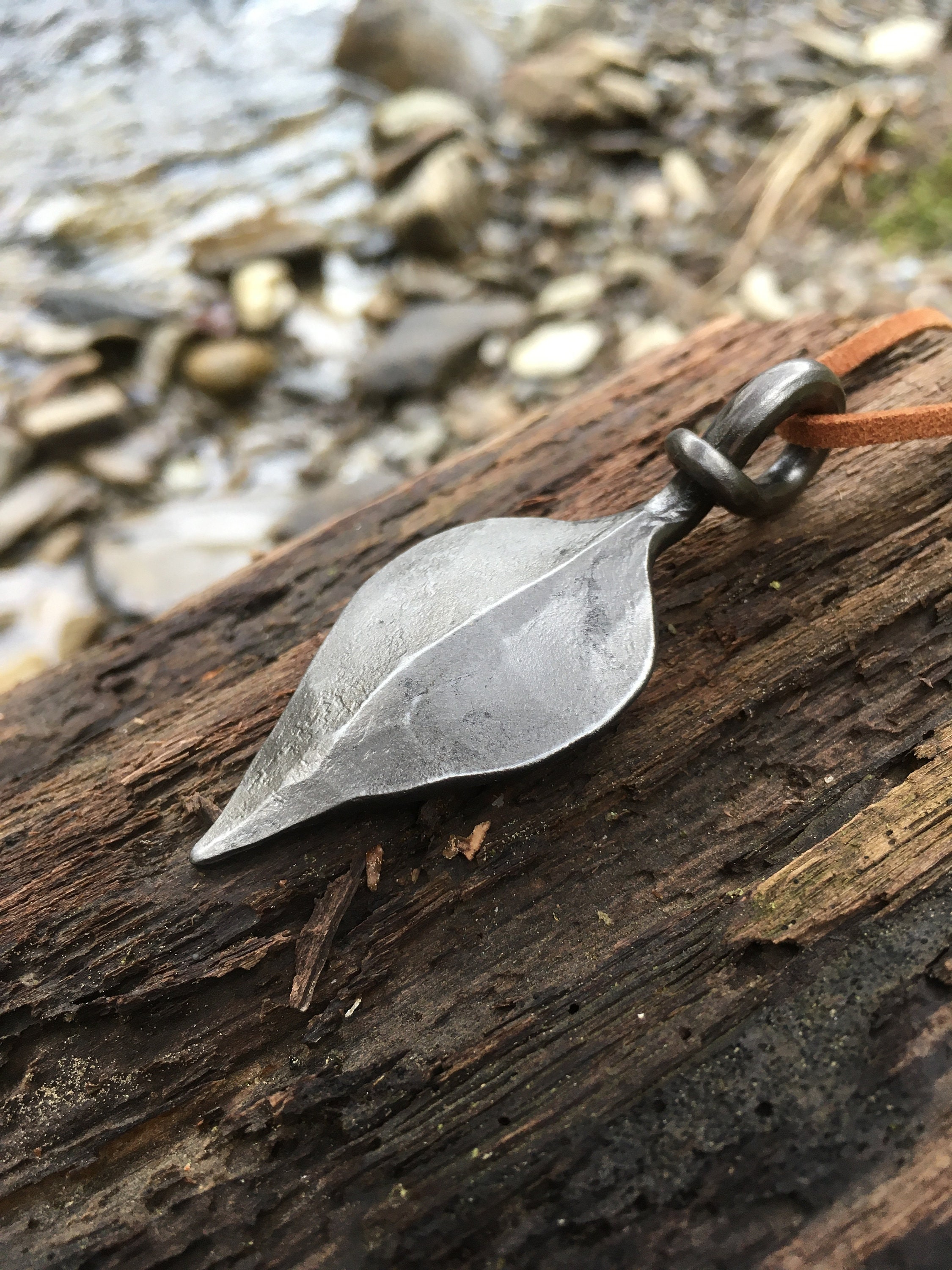 Leaf Pendant Handmade Forged Jewellery Blacksmith Iron Steel Necklace ...