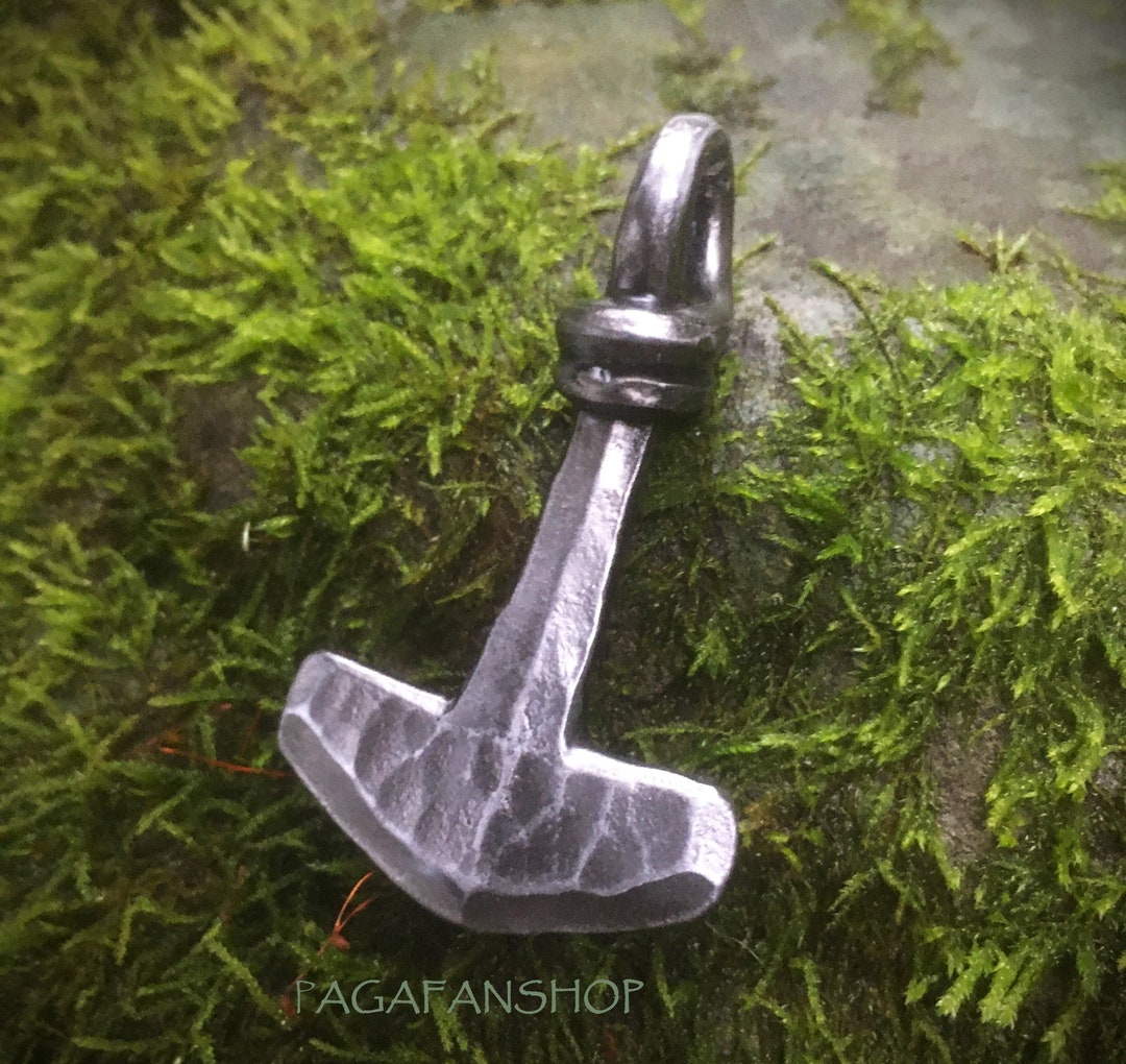 Handmade Forge Thor Hammer Pendant, Blacksmith Iron Steel Amulet ...