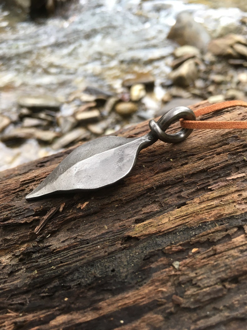 Leaf Pendant Handmade Forged Jewellery Blacksmith Iron Steel Necklace ...
