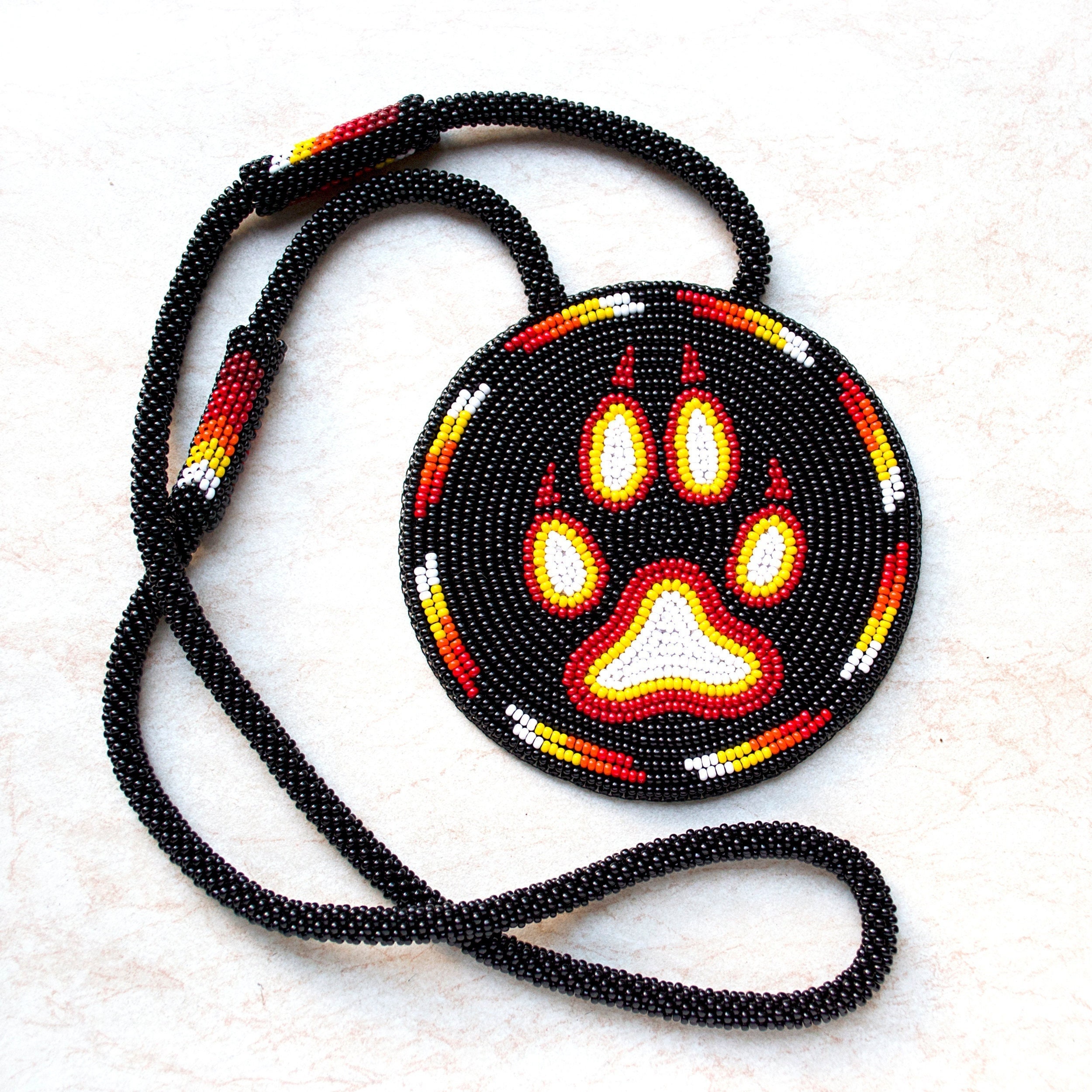 Beaded Medallion Wolf Paw, Medicine Wheel Colors Necklace, Native Style ...