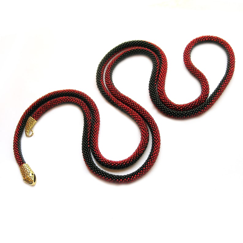 Black Red Beaded Snake Necklace, Snake Ouroboros Choker - Etsy