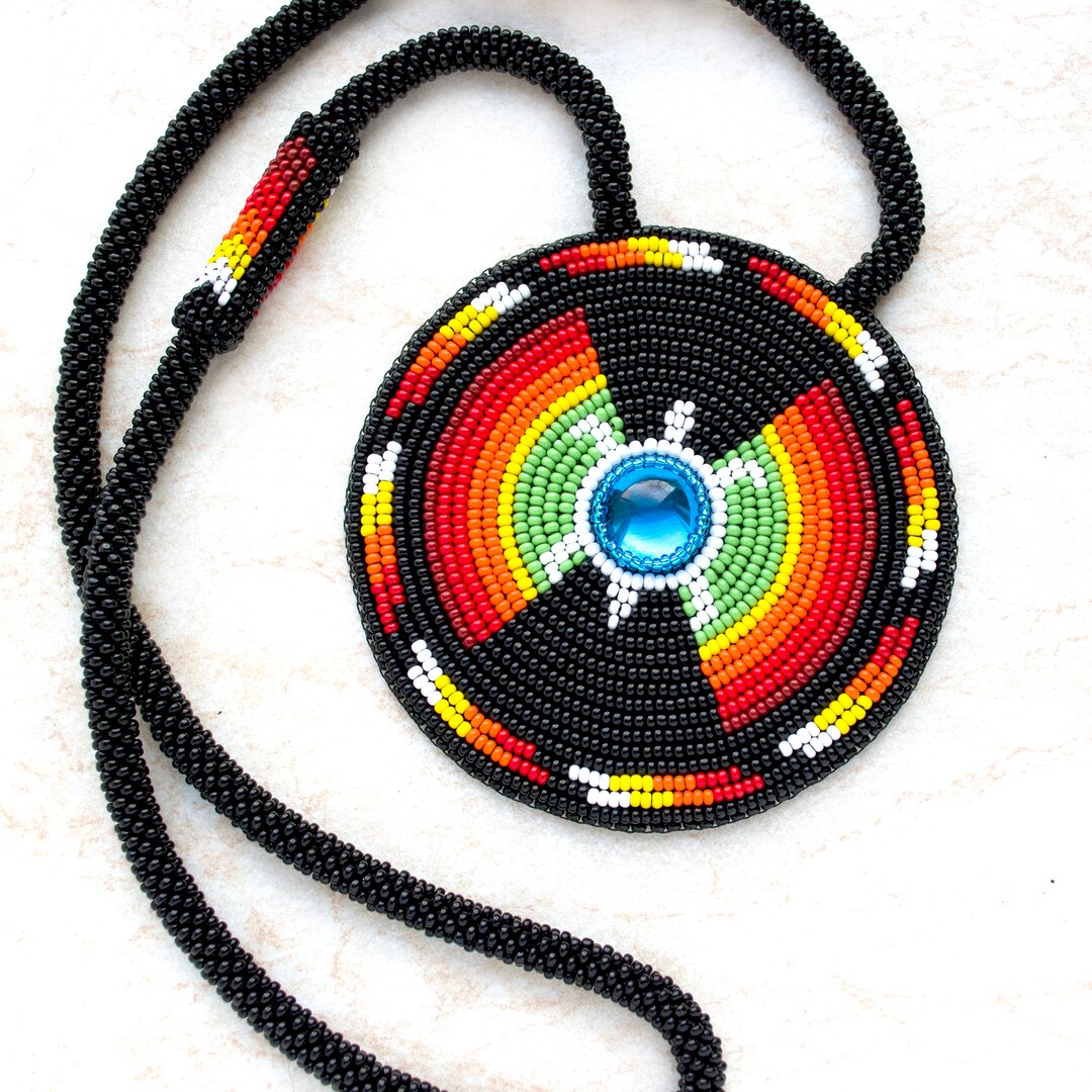 Beaded Native Medallion Necklace With Turtle, Medicine Wheel Pendant - Etsy