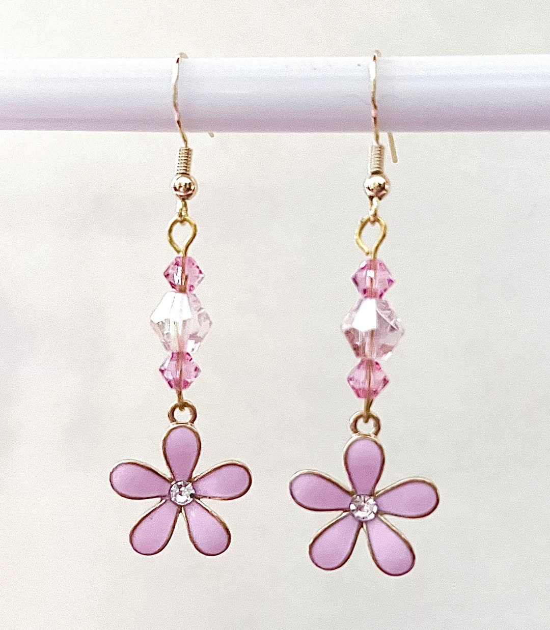 Pink Daisy Earrings, Daisy Crystal Flower Earrings, Crystal Daisy ...
