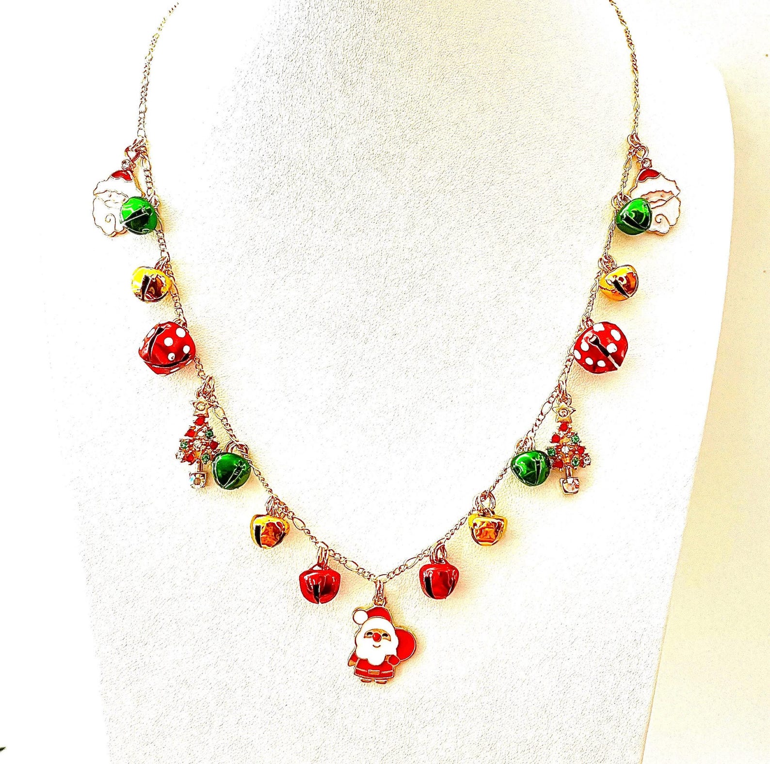 Christmas Bell Multi Charm Necklace, Christmas Santa, Bell Multi Charm ...