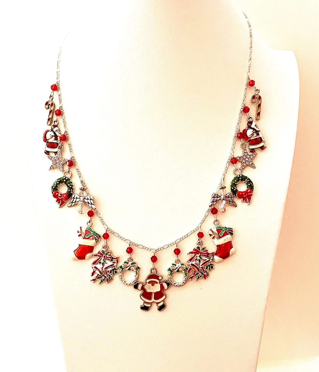 Christmas Multi Charm Necklace, Christmas Multi Charm Jewelry, Holiday ...