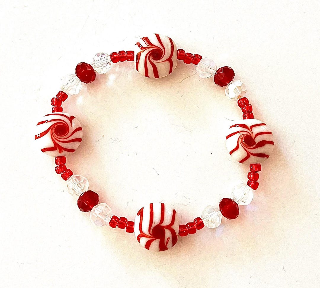 Christmas Peppermint Candy Stretch Bracelet, Peppermint Candy Stretch ...