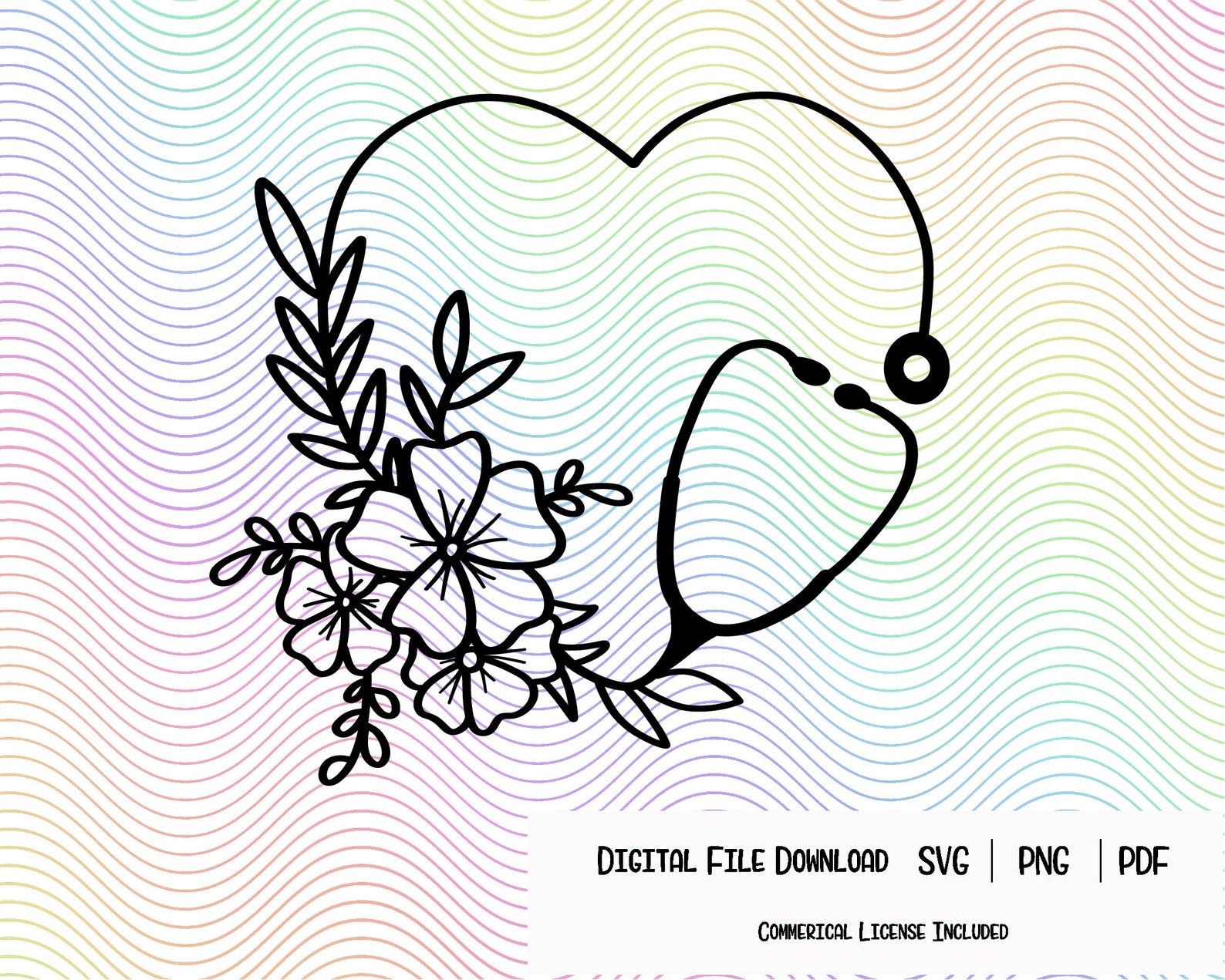 Floral Line Art Heart Stethoscope Frame File Download Nurse Doctor ...