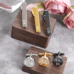 Engraved Cufflinks, Personalized Cufflinks Set, Personalized Tie Clip ...