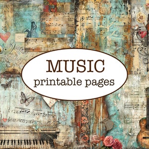 25 Printable MUSIC PAGES / Junk Journal / Scrapbooking Paper / Collaged ...