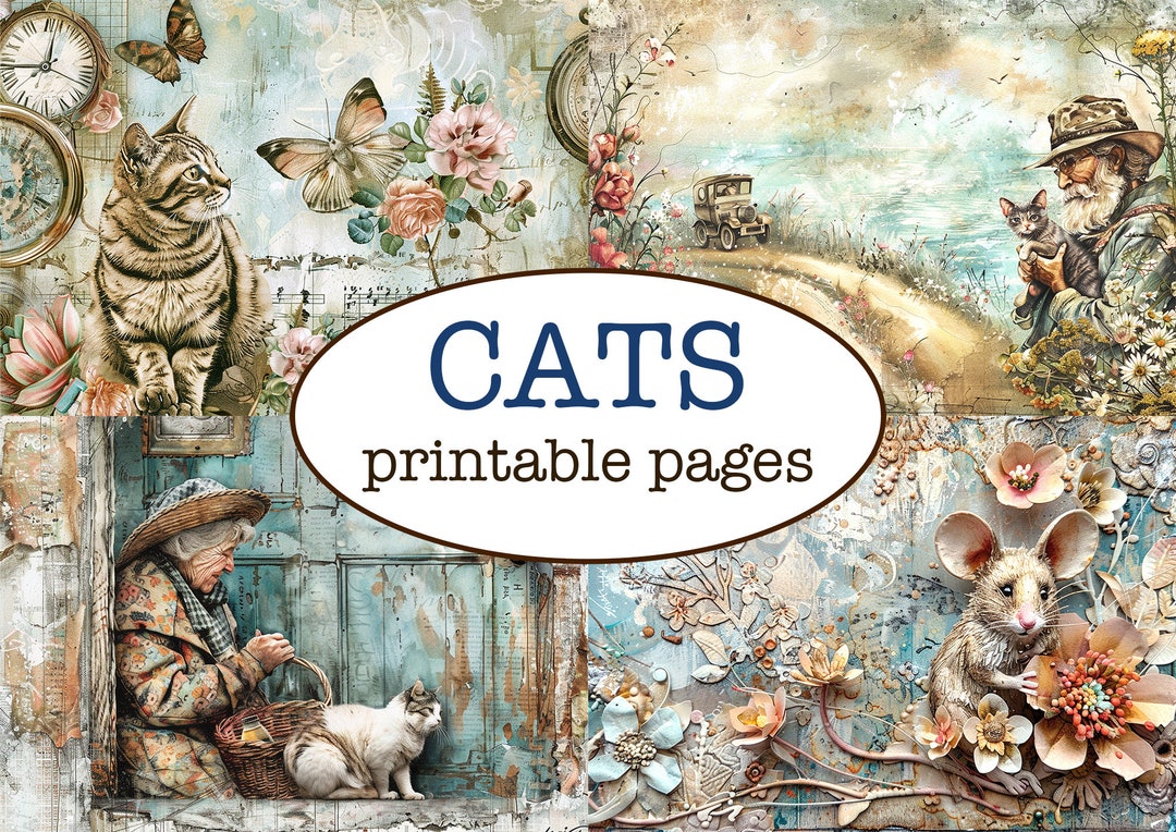 25 Printable CAT PAGES / Junk Journal / Animals Scrapbooking Paper ...