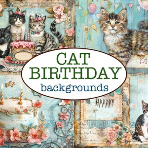 25 Printable BIRTHDAY CAT PAGES / Junk Journal / Animals Scrapbooking ...