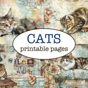 25 Printable CAT PAGES / Junk Journal / Animals Scrapbooking Paper ...