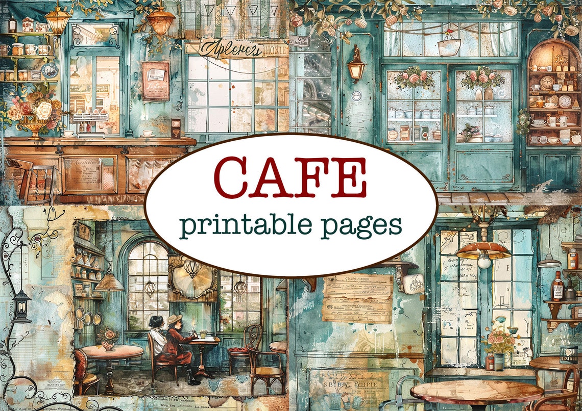 25 Printable CAFE Themed PAGES / Printable Junk Journal / Vintage ...