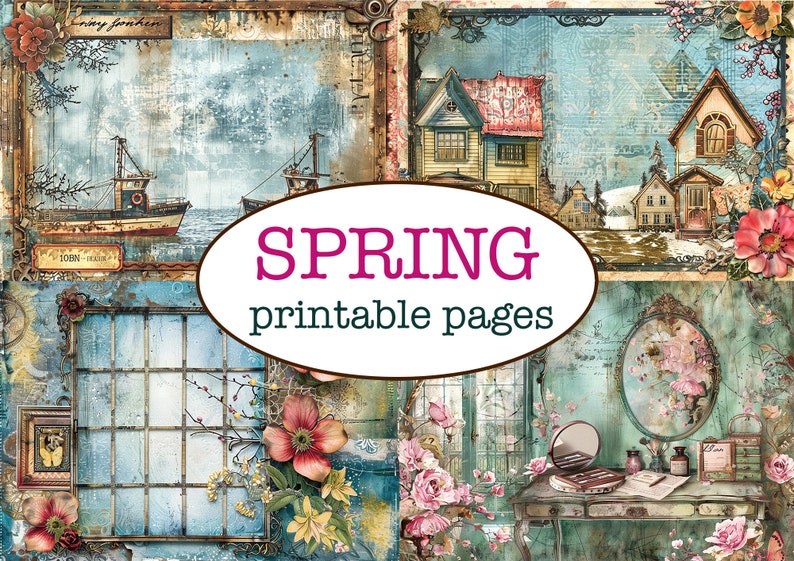 25 Printable SPRING Themed PAGES / Printable Junk Journal / Vintage ...