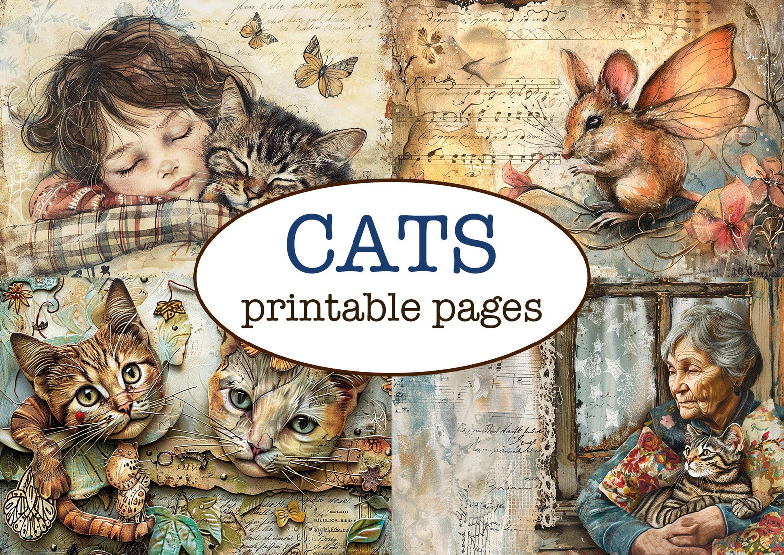 25 Printable CAT PAGES / Junk Journal / Animals Scrapbooking Paper ...