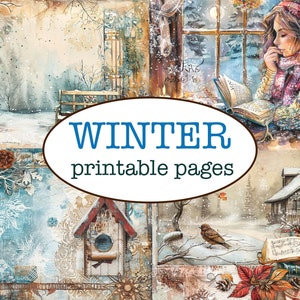 25 Printable WINTER Themed PAGES / Printable Junk Journal / Vintage ...