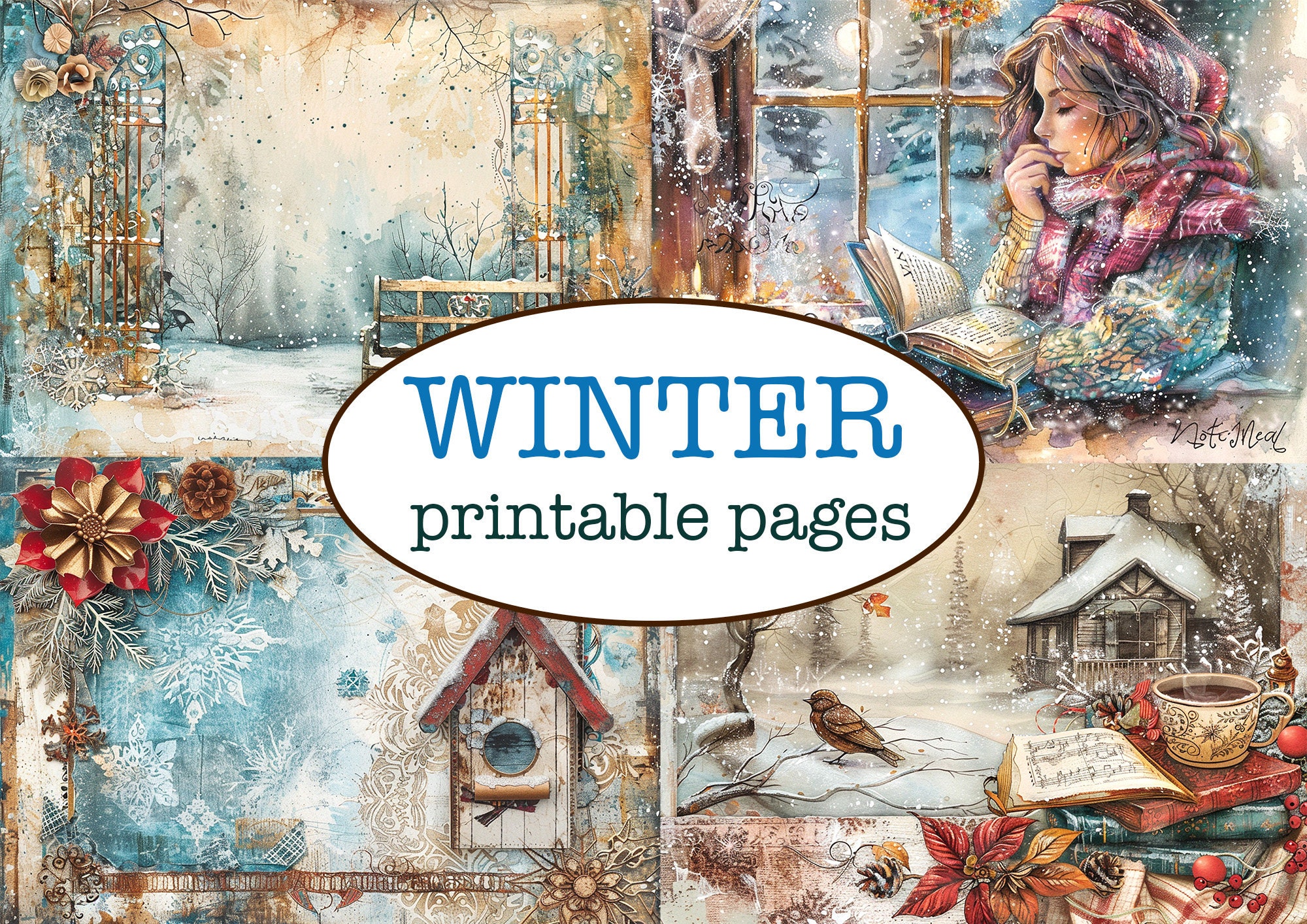 25 Printable WINTER Themed PAGES / Printable Junk Journal / Vintage ...