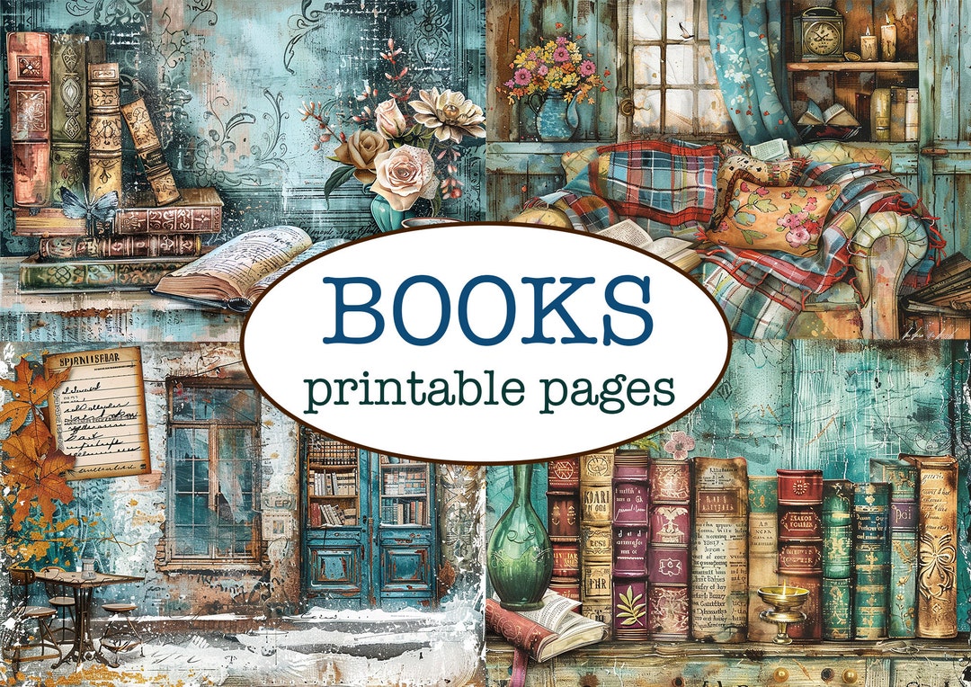 25 Printable BOOK PAGES / Reading Themed Junk Journal / Scrapbooking ...