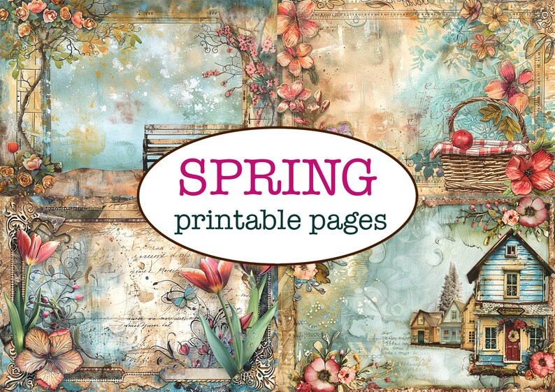 25 Printable SPRING Themed PAGES / Printable Junk Journal / Vintage ...