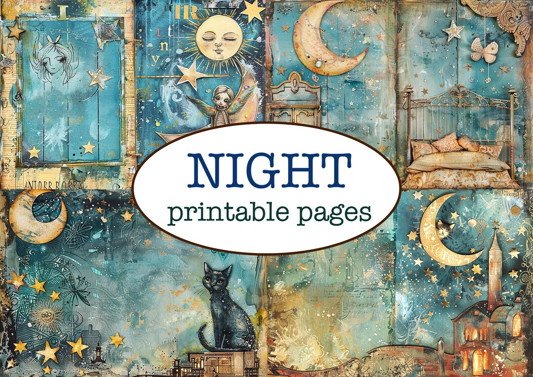 25 Printable NIGHT Themed PAGES / Printable Junk Journal / Vintage ...