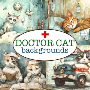 25 Printable DOCTOR CAT Backgrounds / Cat Junk Journal / Doctor ...