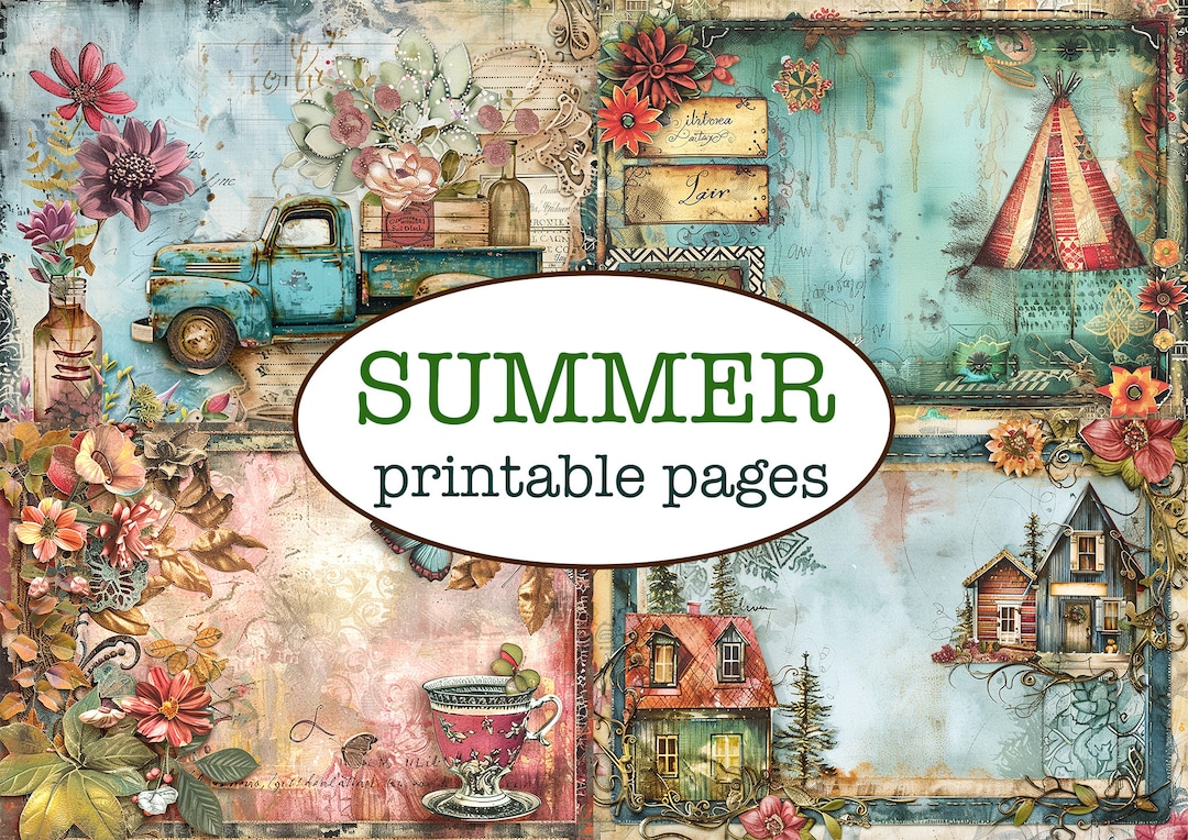 25 Printable SUMMER Themed PAGES / Printable Junk Journal / Vintage ...