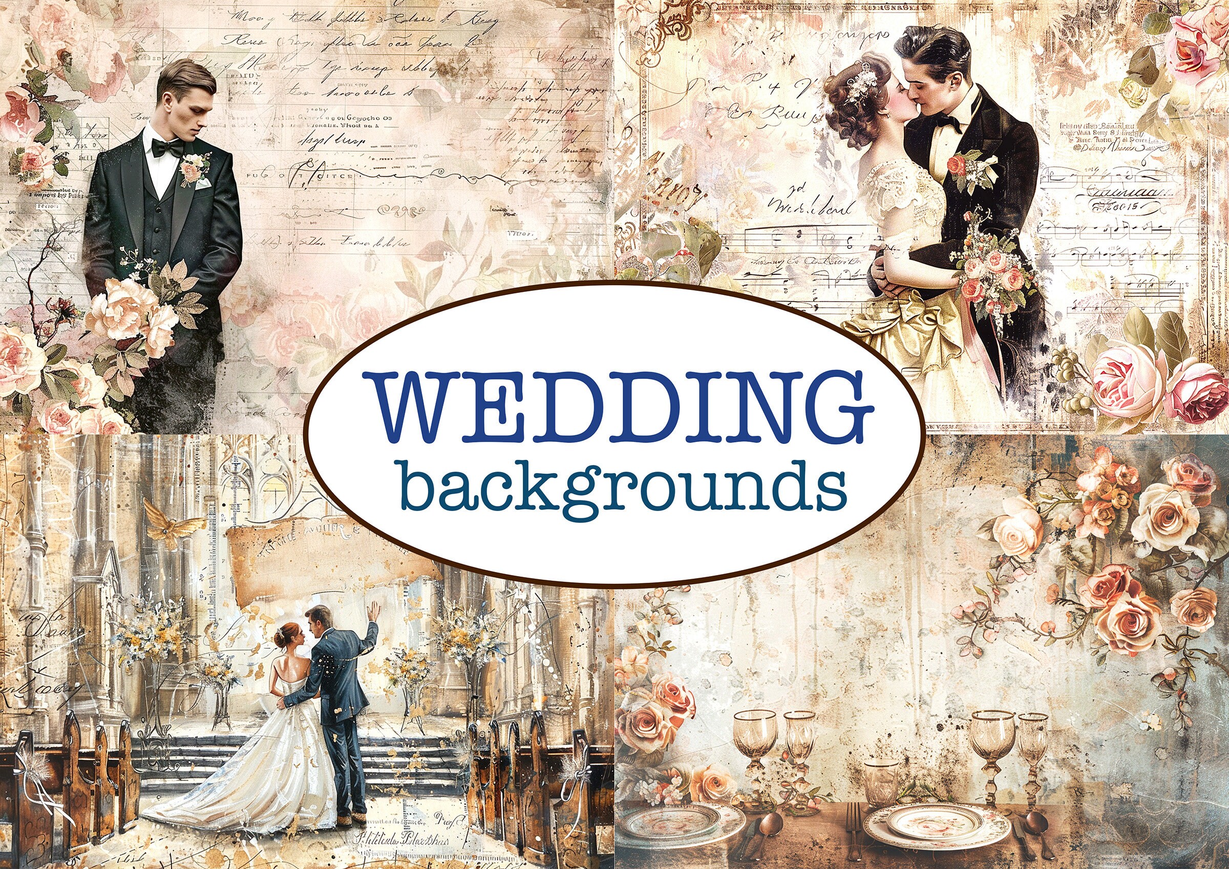 25 Printable WEDDING Printable Backgrounds / Love Junk Journal ...