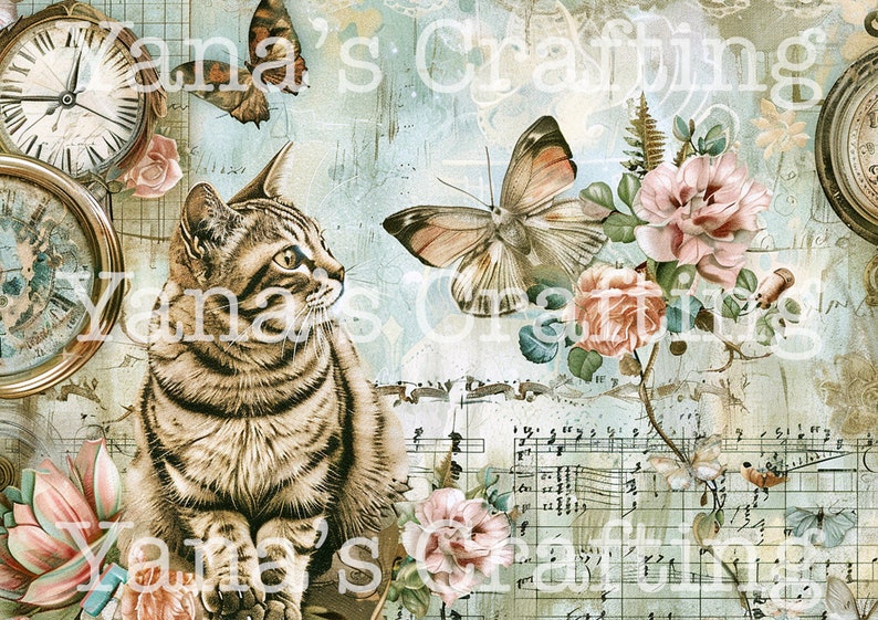 25 Printable CAT PAGES / Junk Journal / Animals Scrapbooking Paper ...
