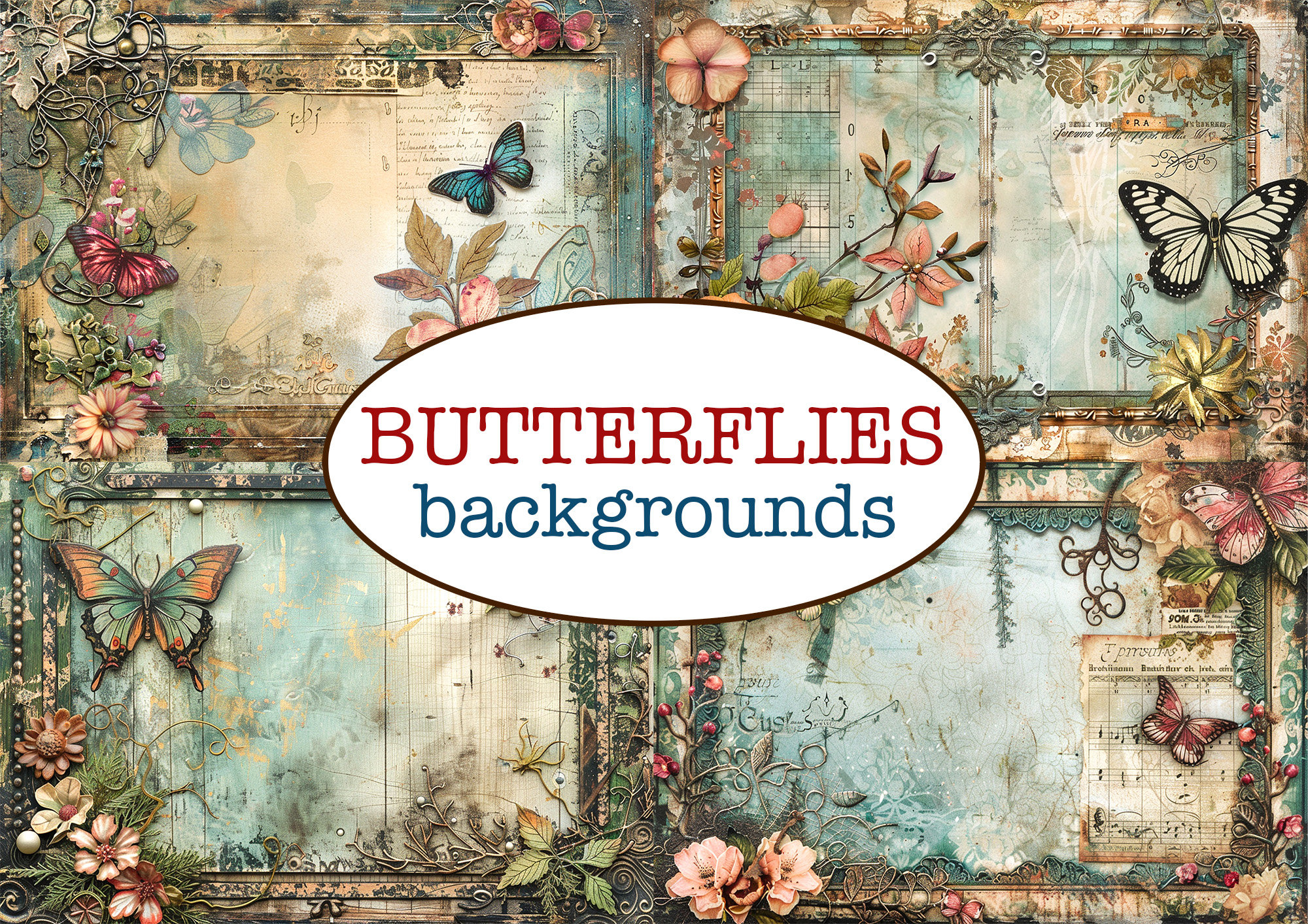 25 Printable BUTTERFLY Themed PAGES / Printable Junk Journal / Vintage ...