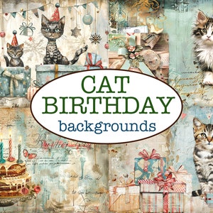 25 Printable BIRTHDAY CAT PAGES / Junk Journal / Animals Scrapbooking ...