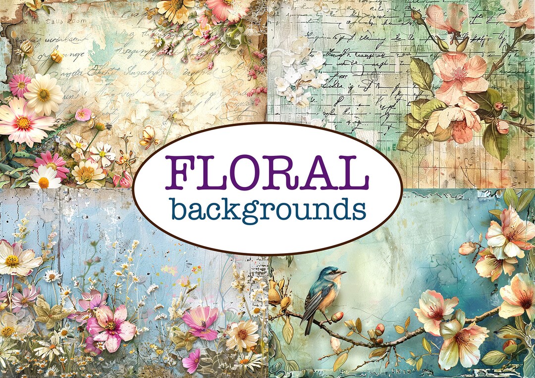 30 Printable FLORAL PAGES / Junk Journal / Scrapbooking Paper ...