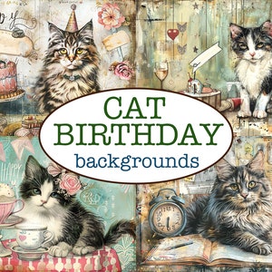 25 Printable BIRTHDAY CAT PAGES / Junk Journal / Animals Scrapbooking ...