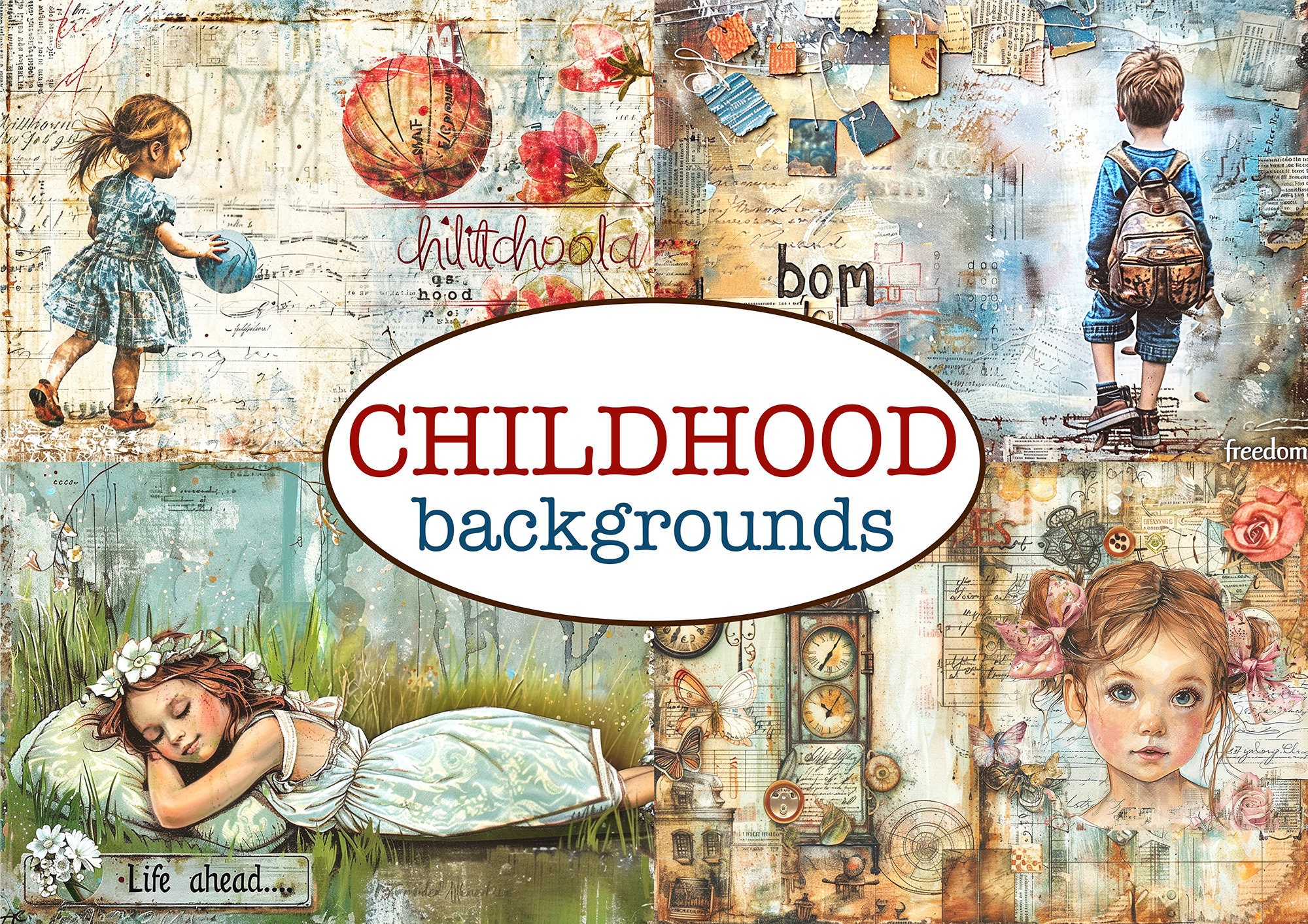 25 Printable CHILDHOOD Themed PAGES / Printable Junk Journal / Child ...